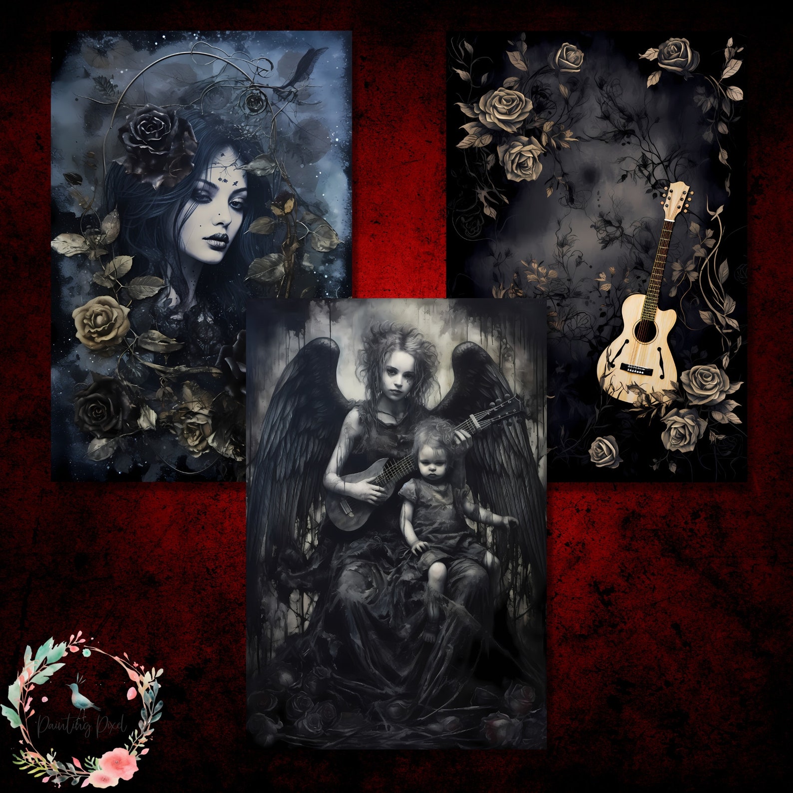 Dark Gothic Roses Junk Journal Pages, Floral Collage Sheets ...