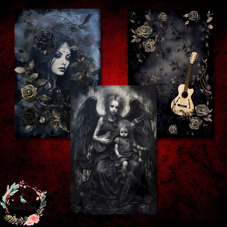 Dark Gothic Roses Junk Journal Pages, Floral Collage Sheets ...
