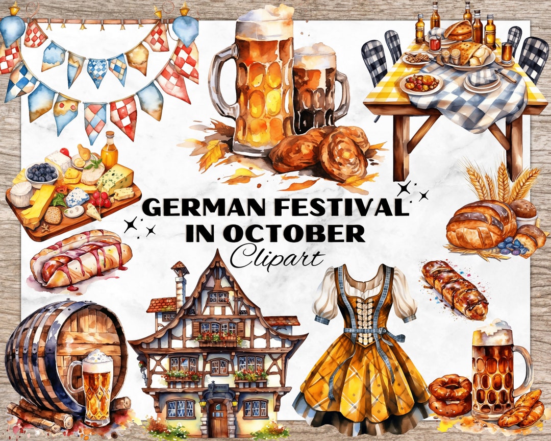 German Festival in October Watercolor Clipart, Party Elements, German ...