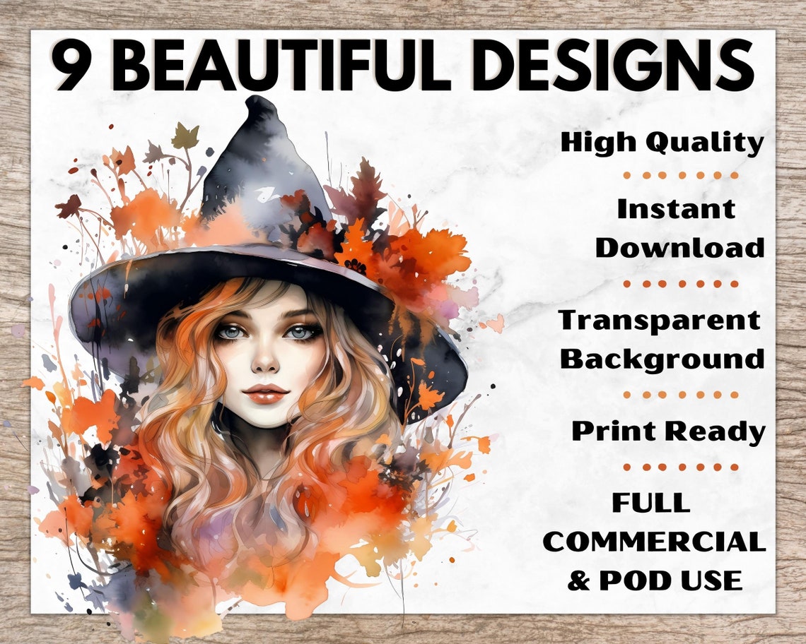 Watercolor Witch Clipart, Fall Witch Clipart, Halloween Clipart Bundle ...
