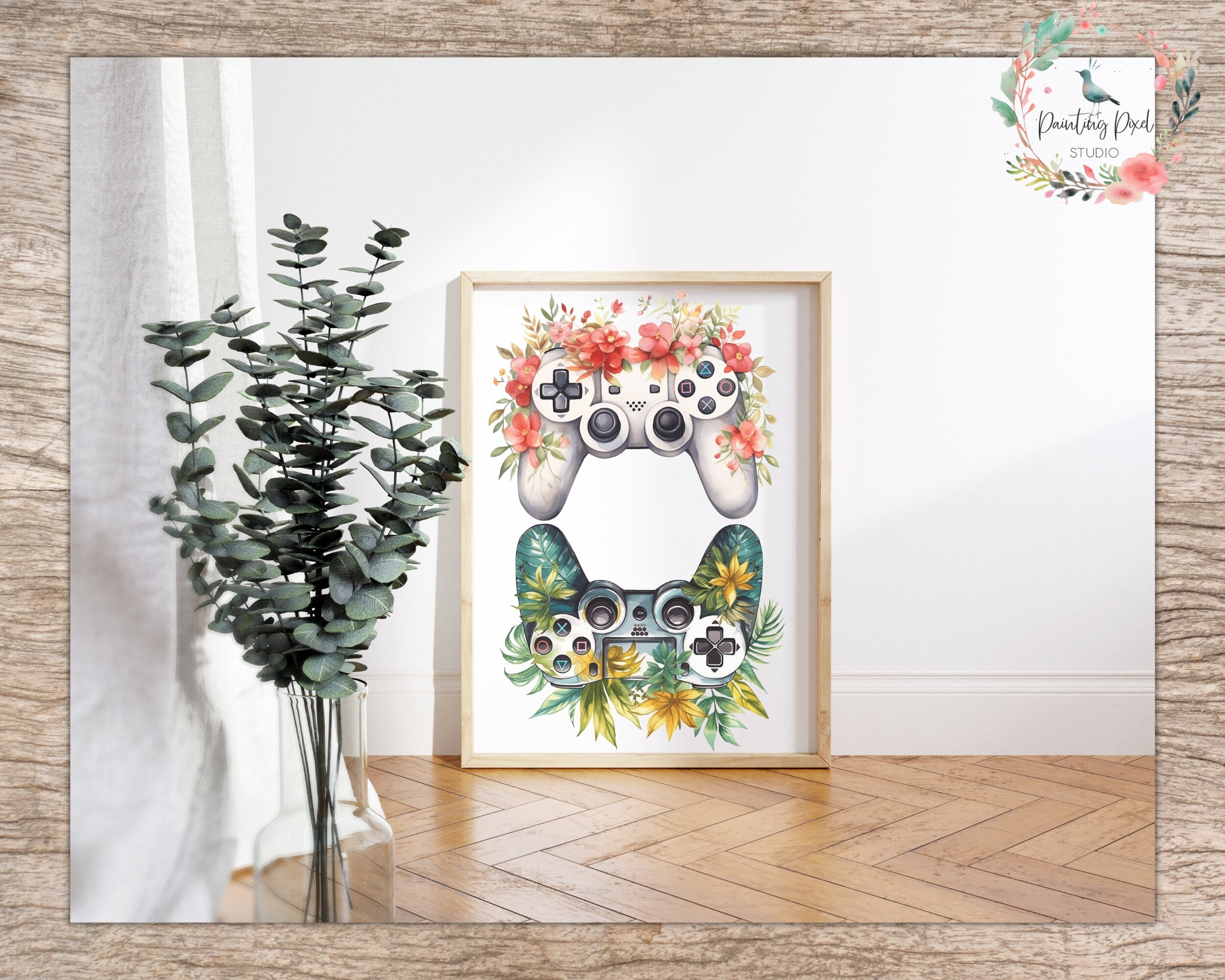 Floral Gaming Controller Watercolor Clipart, Gaming PNG, Watercolor ...