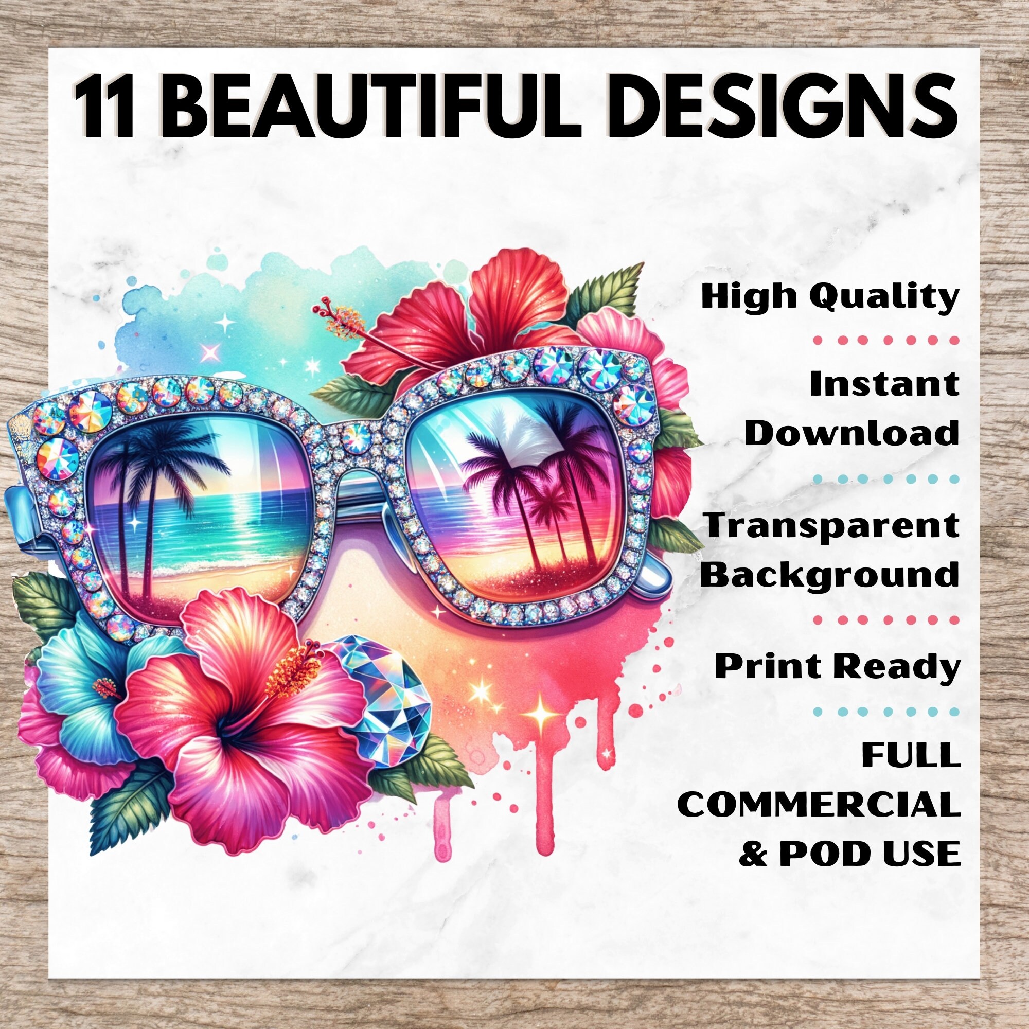 Tropical Summer Beach Sunglasses Clipart Bundle, High-resolution ...