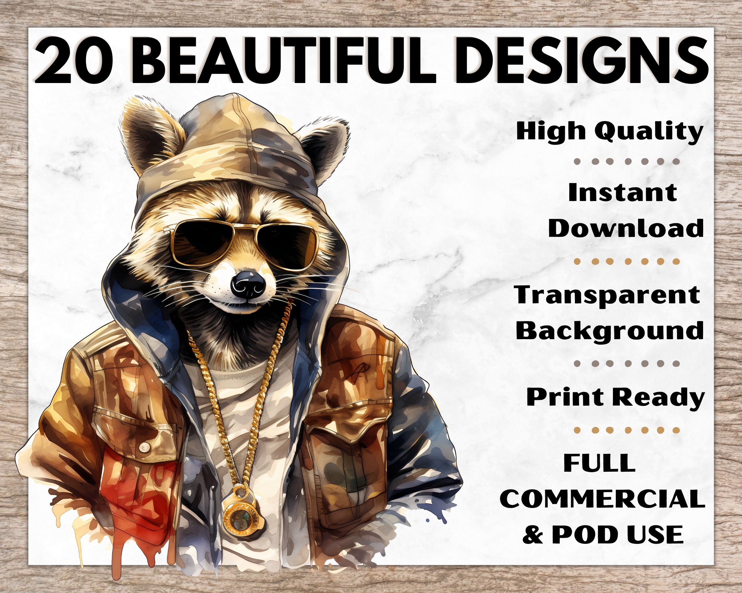 Gangsta Rapper Hip Hop Animals Bundle, Watercolor Clipart for Card ...