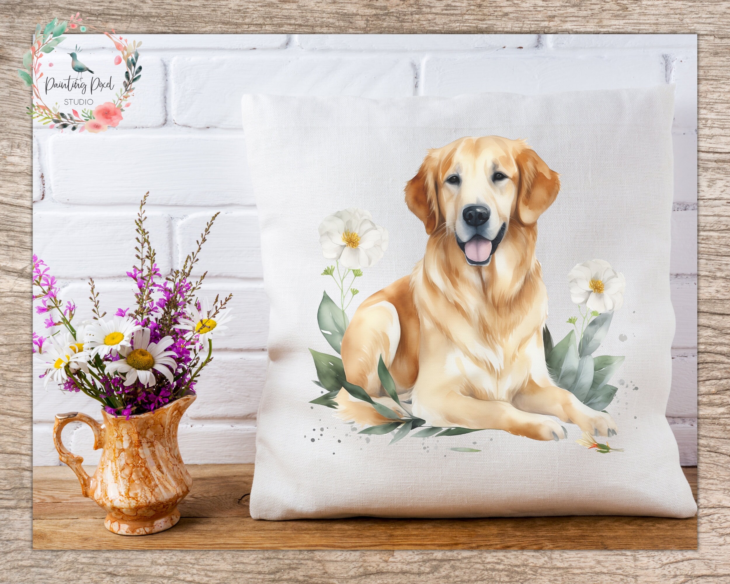Golden Retriever Bundle, Watercolor Clipart PNG, Dog Clipart, Golden ...