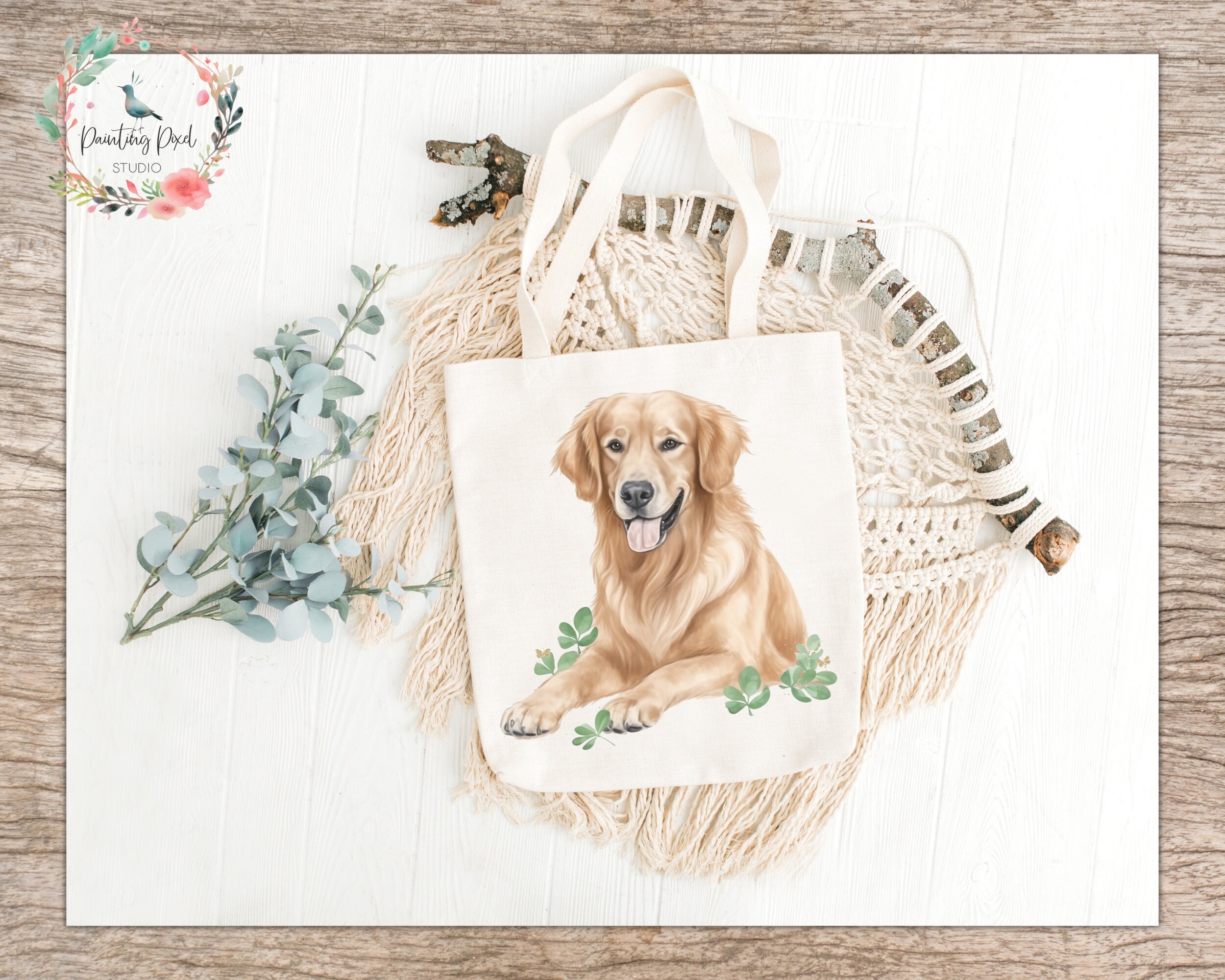 Golden Retriever Bundle, Watercolor Clipart PNG, Dog Clipart, Golden ...
