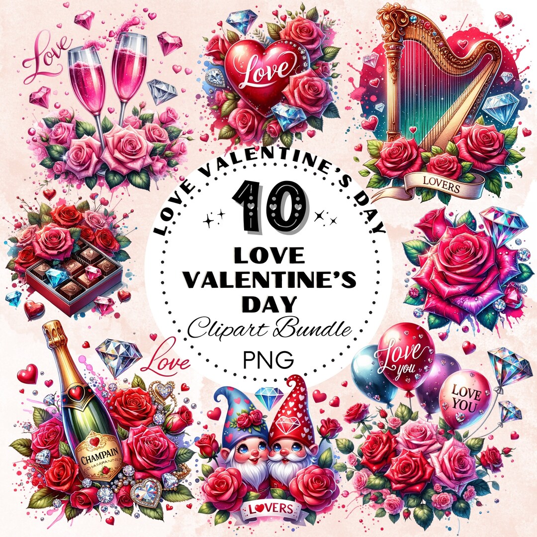 Valentine's Day Clipart Bundle, LOVE Valentines Watercolor PNG ...