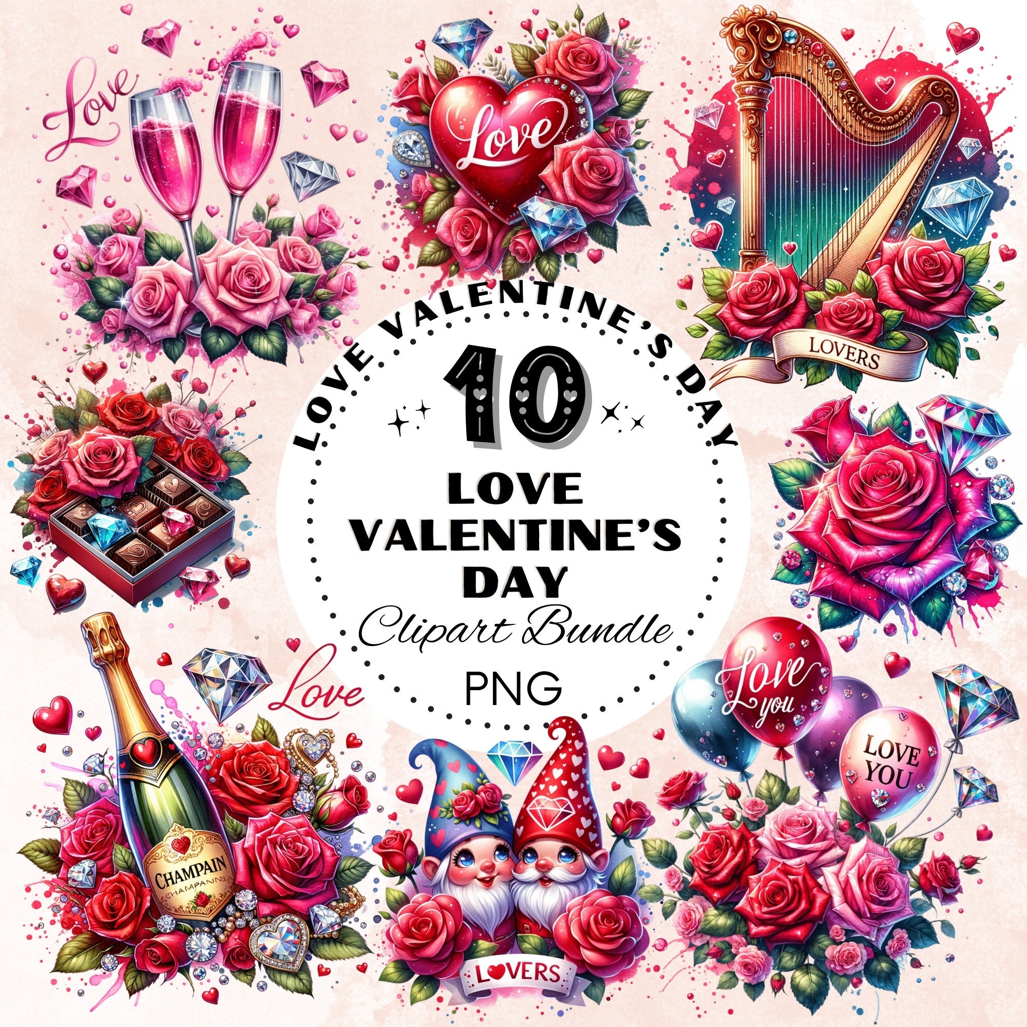 Valentine's Day Clipart Bundle, LOVE Valentines Watercolor PNG ...