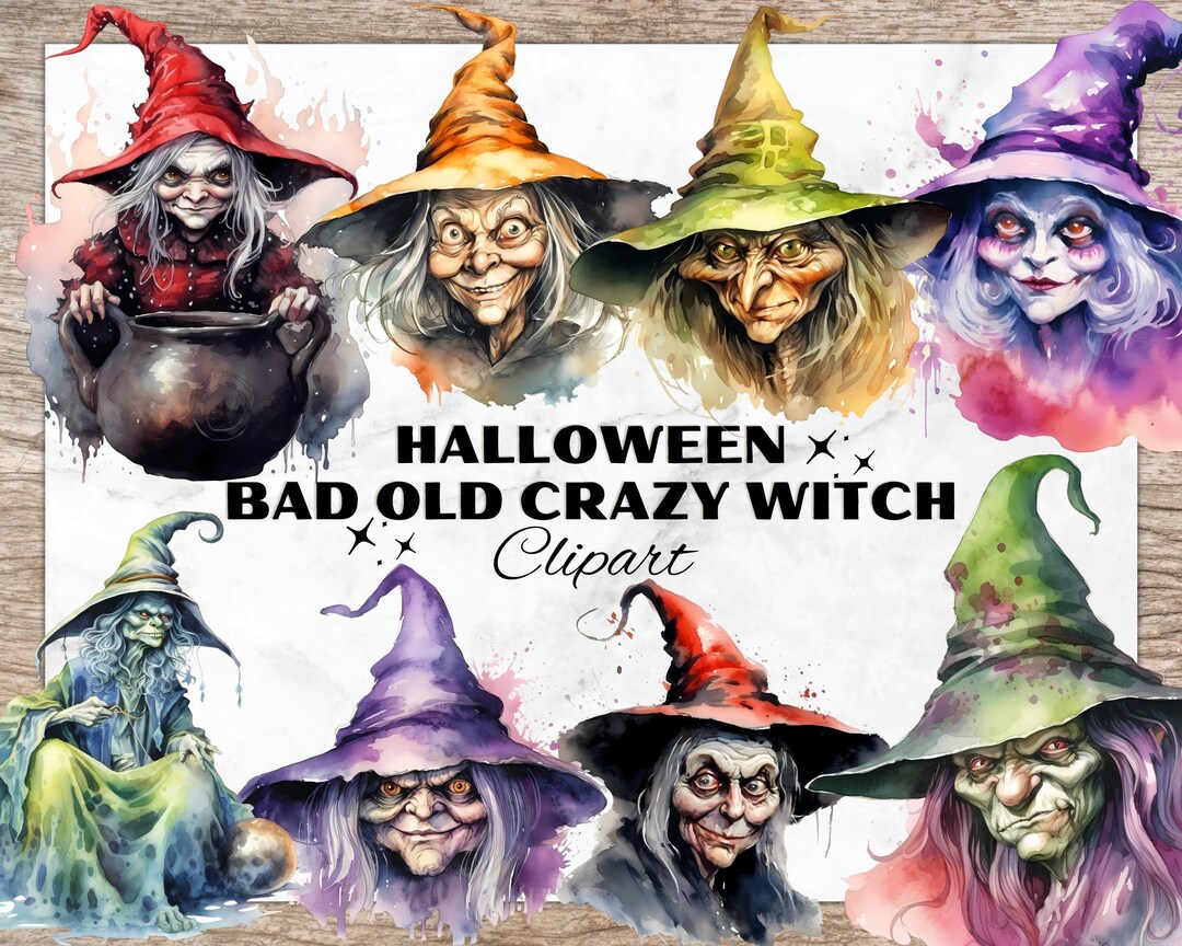 Watercolor Witch Clipart, Bad Witch Clipart, Halloween Clipart Bundle ...