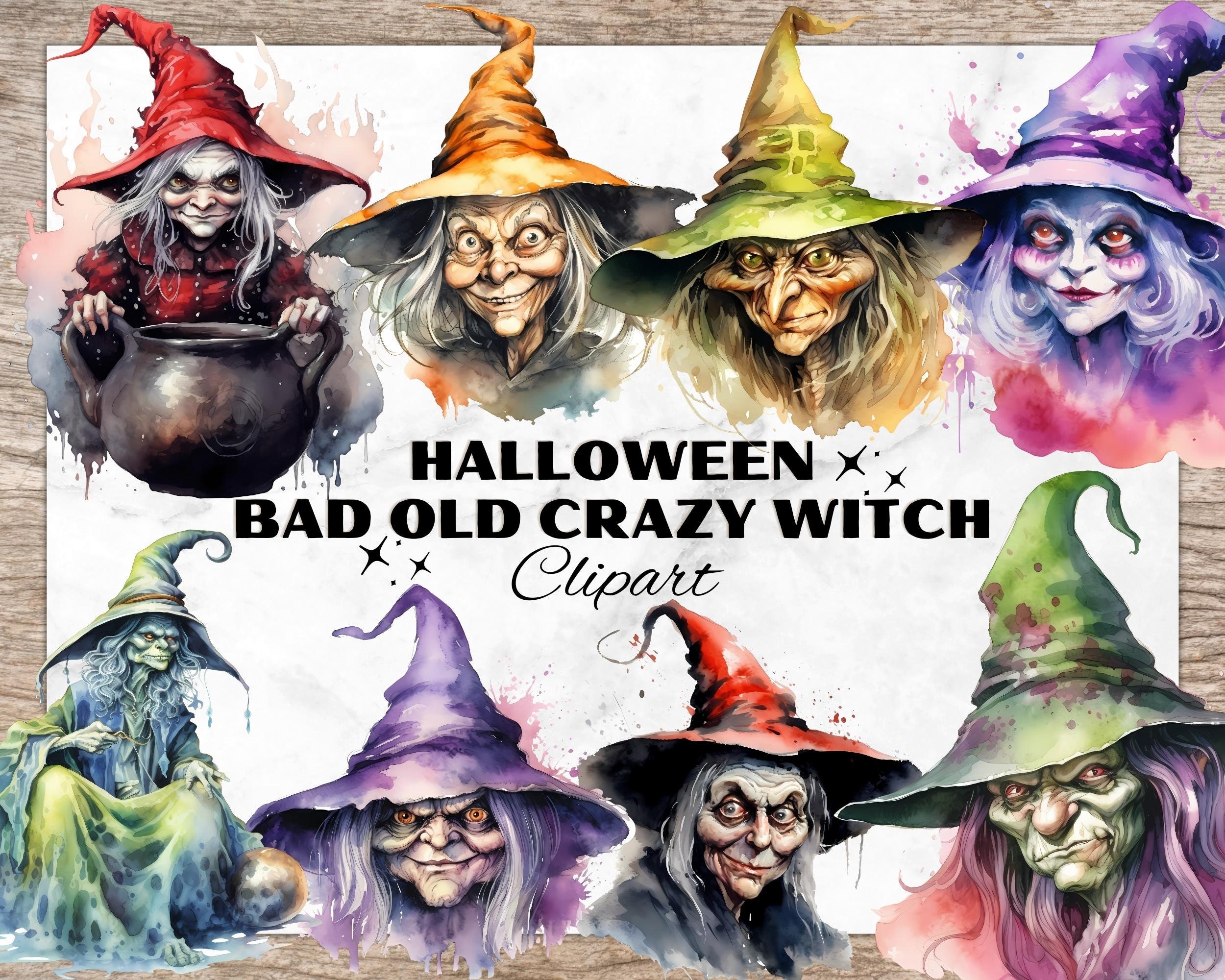 Watercolor Witch Clipart, Bad Witch Clipart, Halloween Clipart Bundle ...