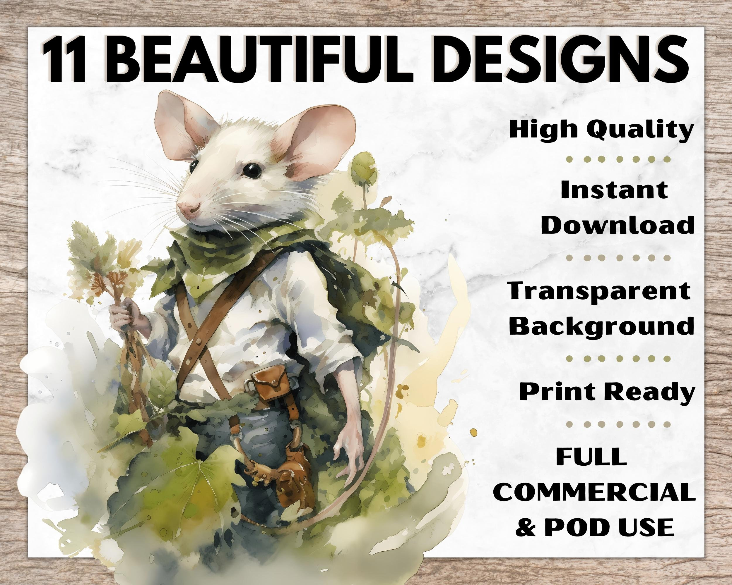 Hiking Rat Watercolor Clipart, White Rat Cliparts, Wanderlust Clipart ...