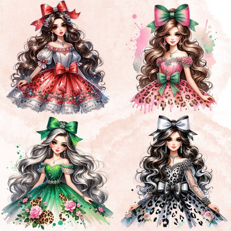 Princess Clipart Bundle, Digital Illustrations With Bows Clip Art Set ...