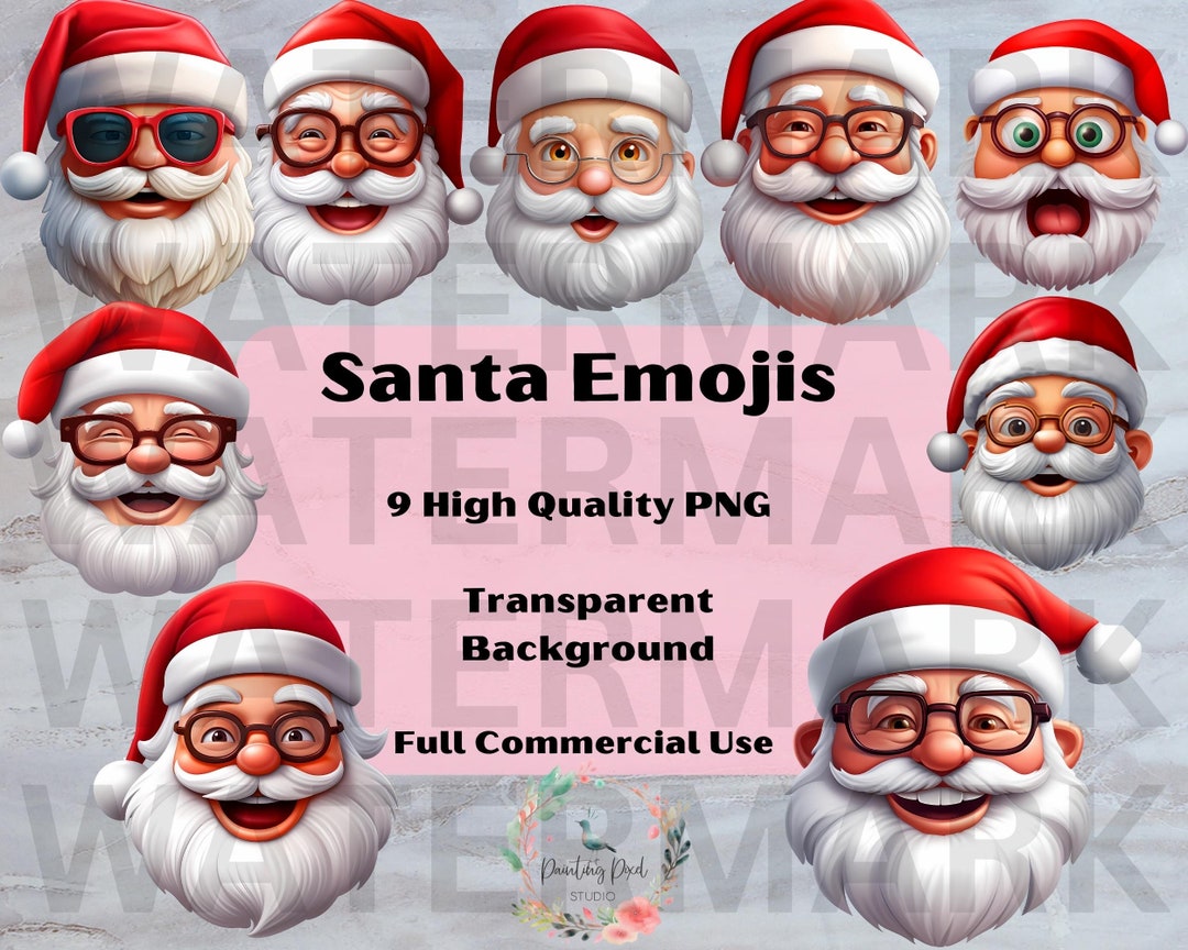 Santa Emoji Design Pack, 9 PNG Files, Santa Emoji, High Quality PNG ...