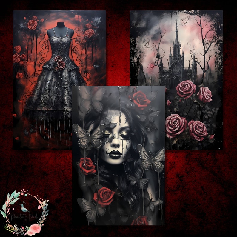 Dark Gothic Roses Junk Journal Pages, Floral Collage Sheets ...
