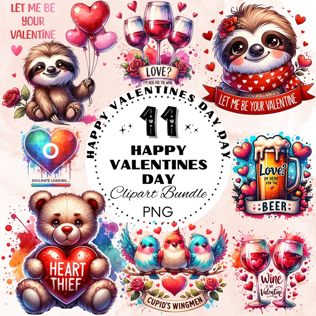 Valentine's Day Clipart Bundle, Watercolor Valentines PNG Clipart ...