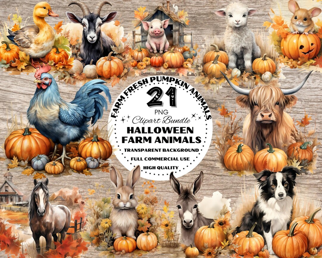 Farm Animals Halloween Clipart, Farm Clipart Set, Cottagecore Theme ...