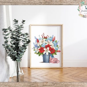 American Flag Flower Bundle, Watercolor Clipart, Patriotic Flowers ...