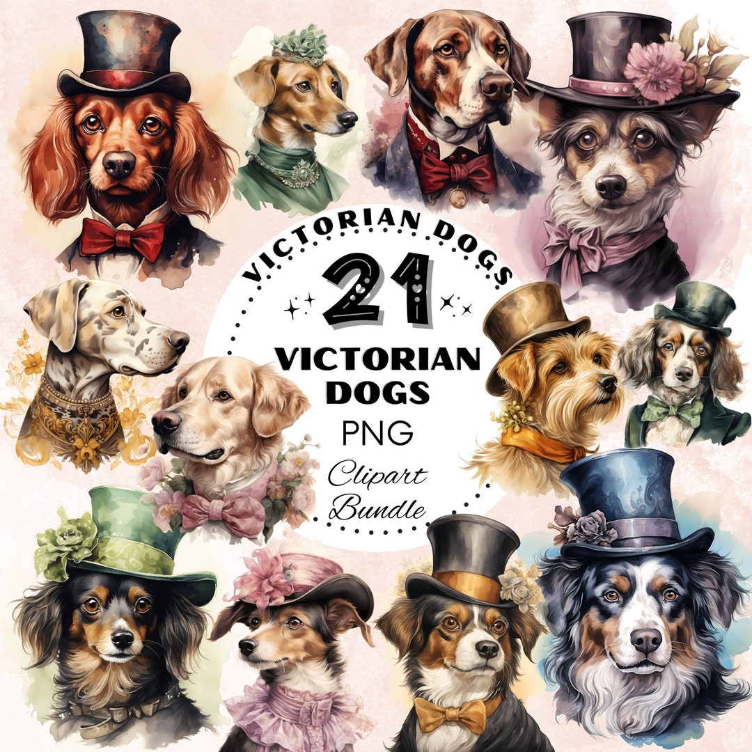 Victorian Dogs Watercolor Clipart Bundle, Vintage Retro Dog Digital ...