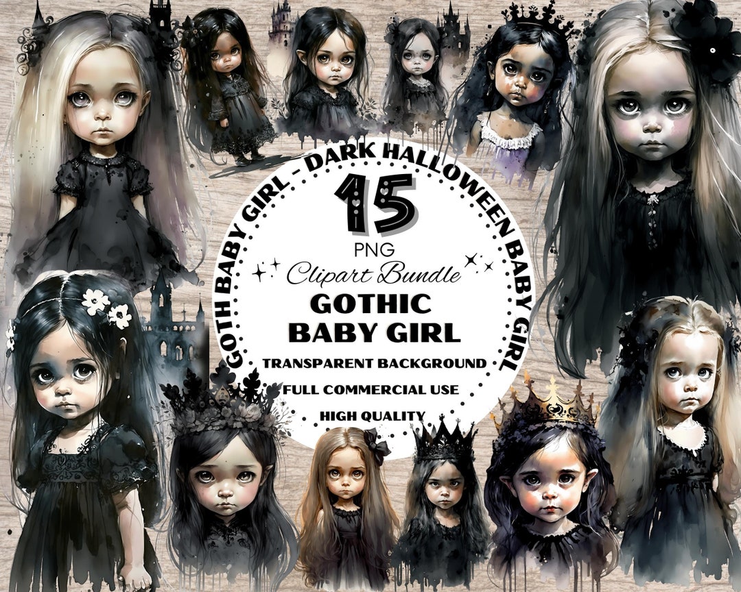 Gothic Girl Watercolor Clipart, Dark Gothic Elements, Halloween Clipart ...
