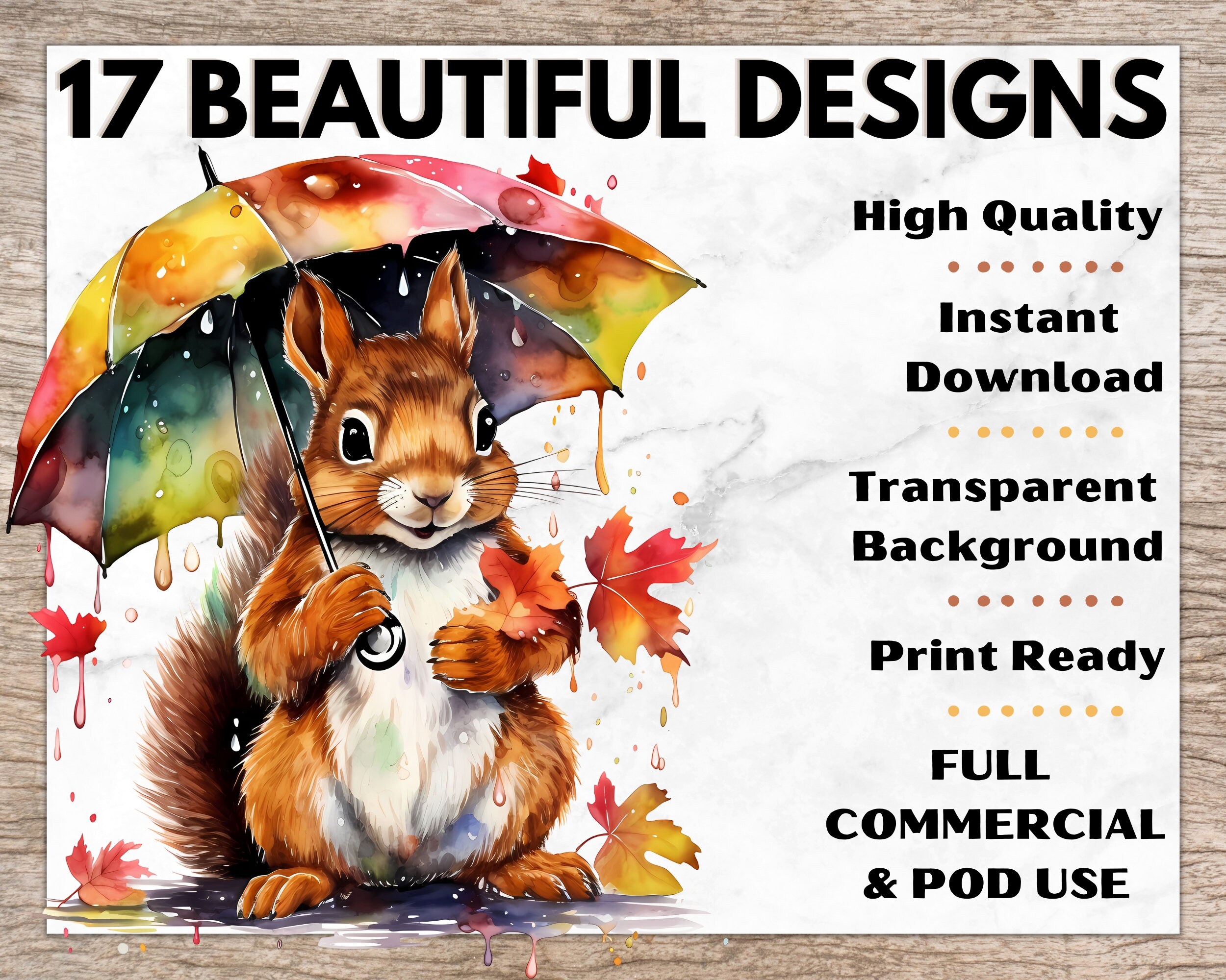 Squirrel in the Rain With Umbrella Cliparts, Autumn Fall Clipart, Fall ...