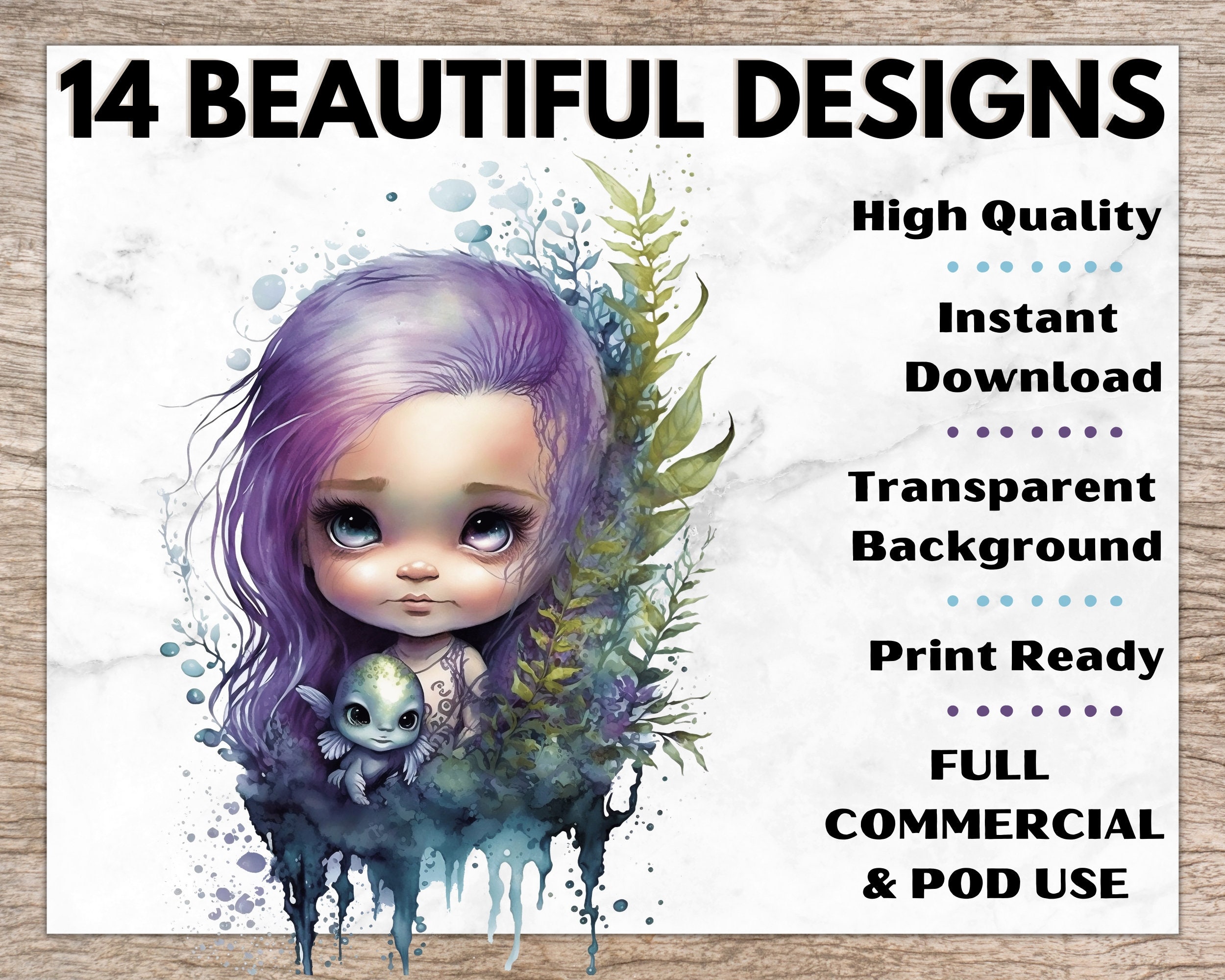 Baby Mermaid Bundle, Watercolor Clipart PNG, Underwater Fairy Clipart ...