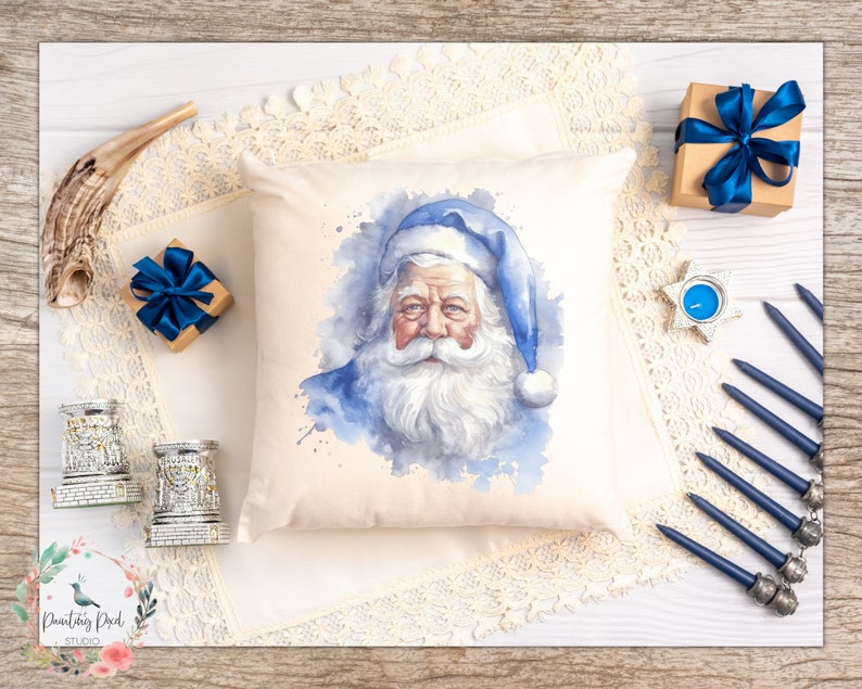 Santa Claus Clipart Bundle, Blue White Christmas Watercolor Clipart ...