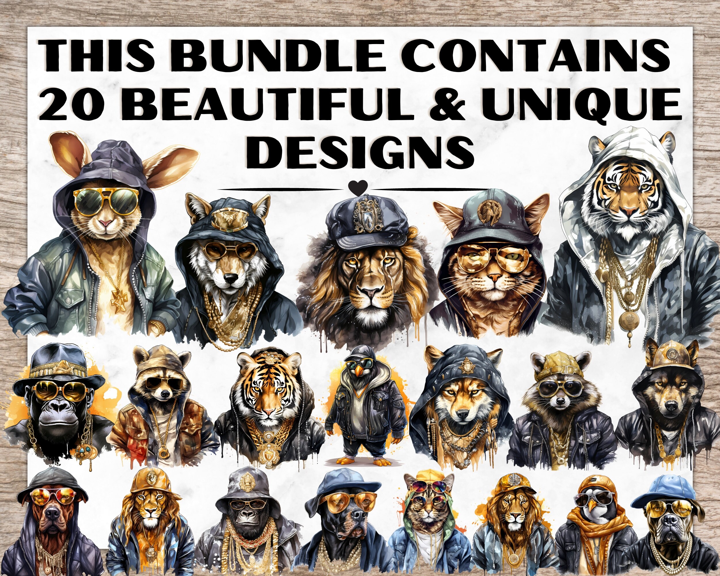 Gangsta Rapper Hip Hop Animals Bundle, Watercolor Clipart for Card ...