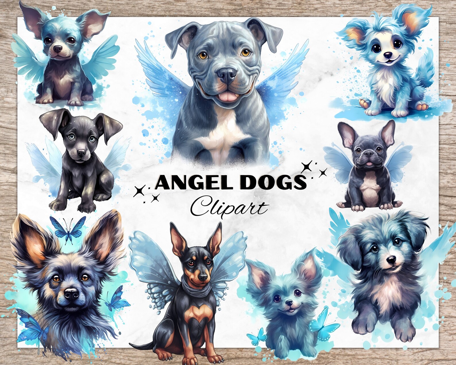 Angel Dogs Bundle, Watercolor Clipart PNG, Dog Cliparts, Kids Nursery ...