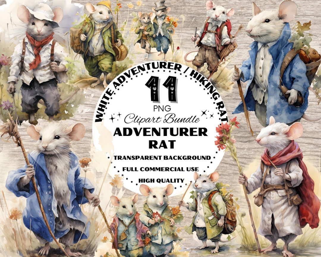 Hiking Rat Watercolor Clipart, White Rat Cliparts, Wanderlust Clipart ...