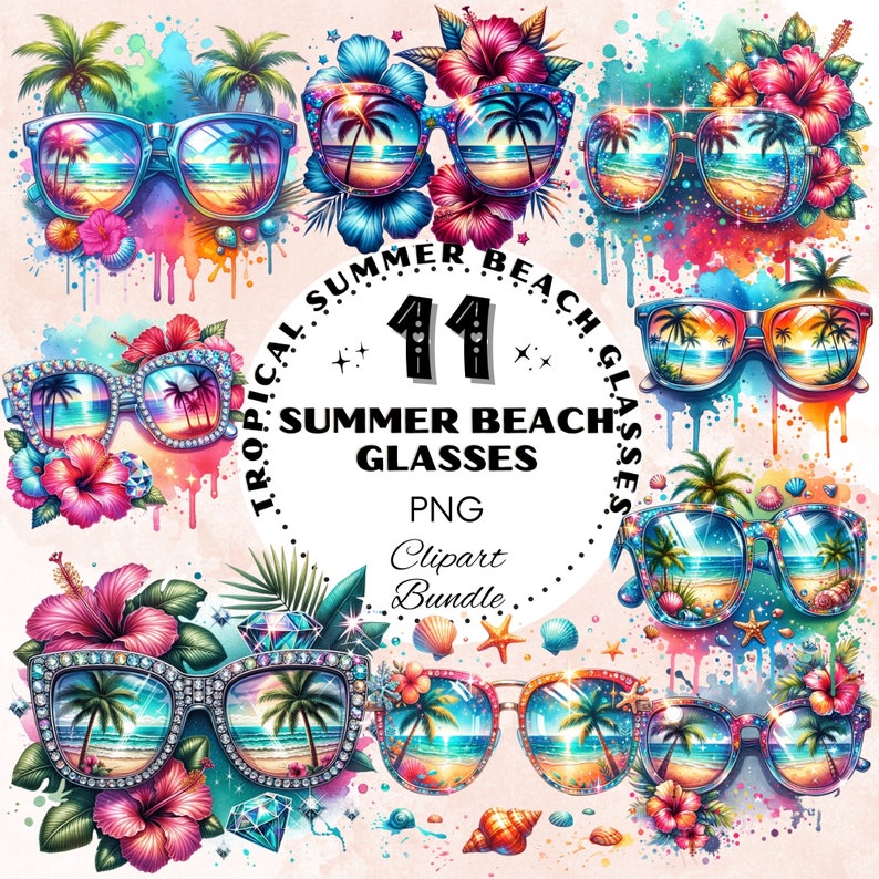 Tropical Summer Beach Sunglasses Clipart Bundle, High-resolution ...