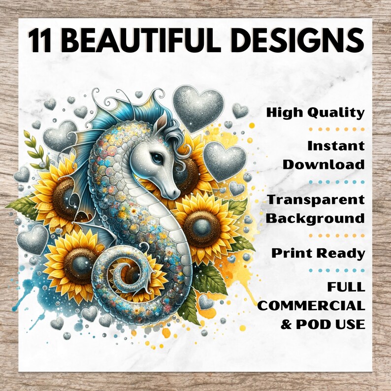 Ocean Animals With Sunflowers Watercolor Clipart Bundle, Underwater ...