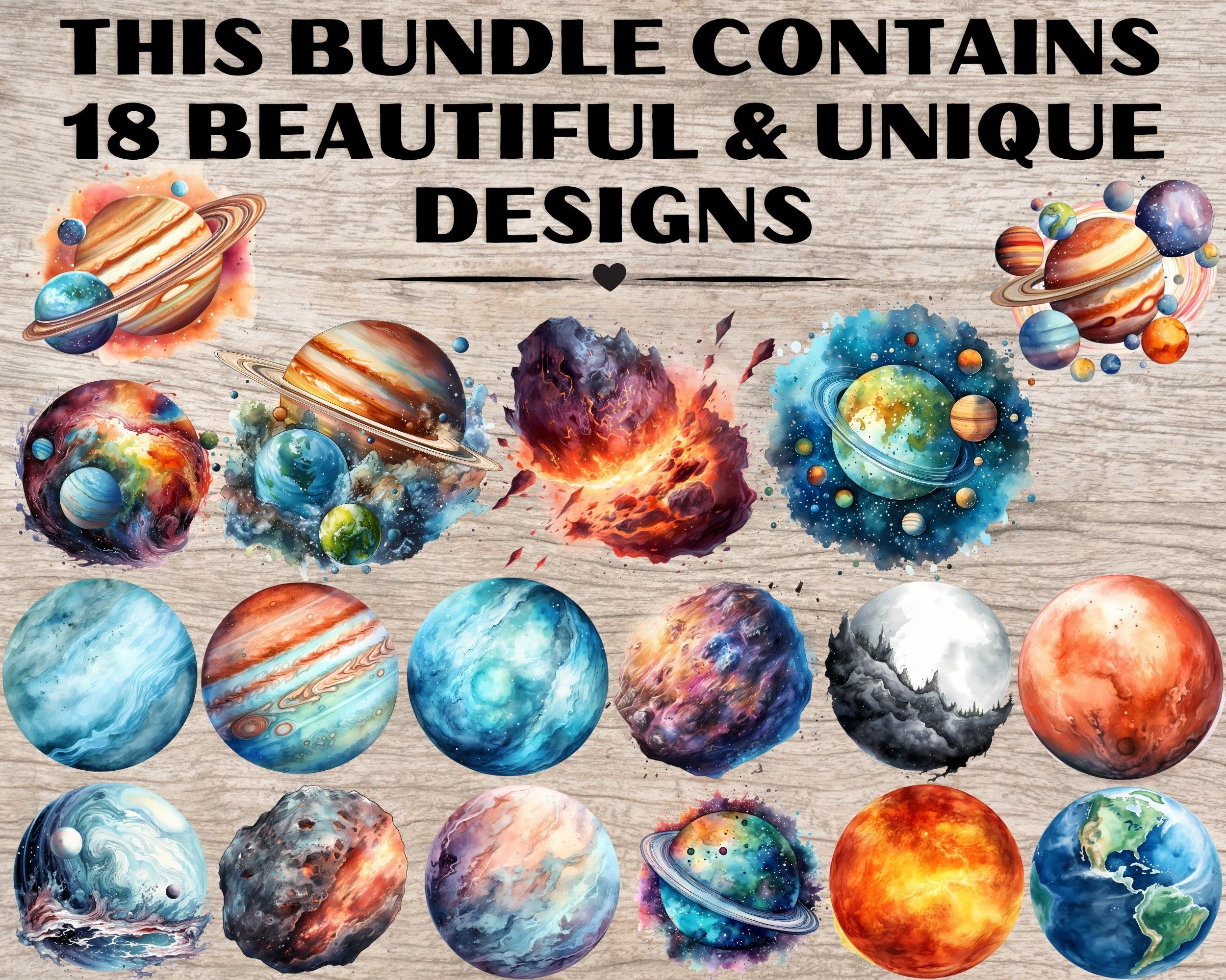 Planet & Asteroids Watercolor Clipart, Astronomy PNG, Planet Watercolor ...