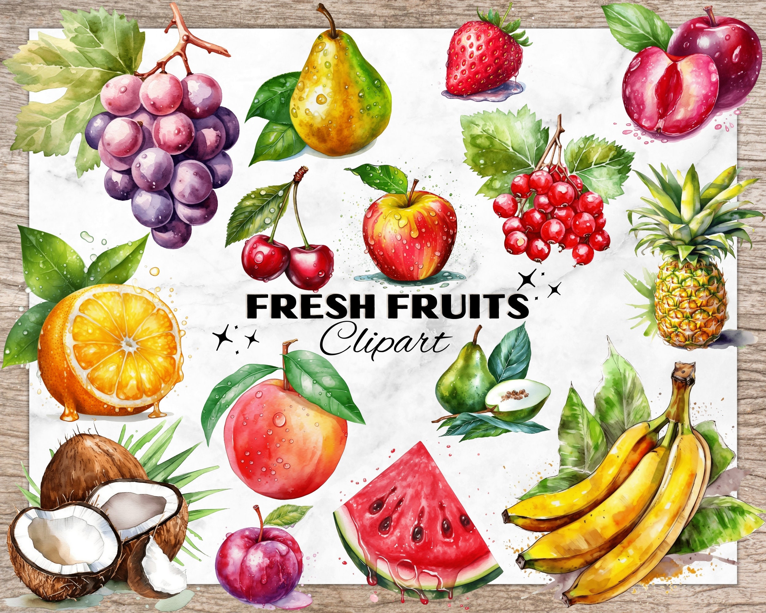 Fresh Fruits Watercolor Clipart, Fruit Cliparts, Cherry Clipart, Fruit ...