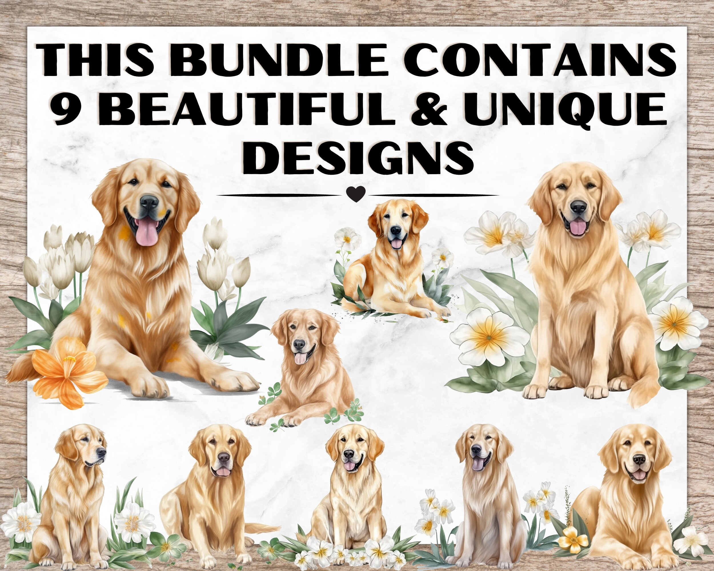 Golden Retriever Bundle, Watercolor Clipart PNG, Dog Clipart, Golden ...