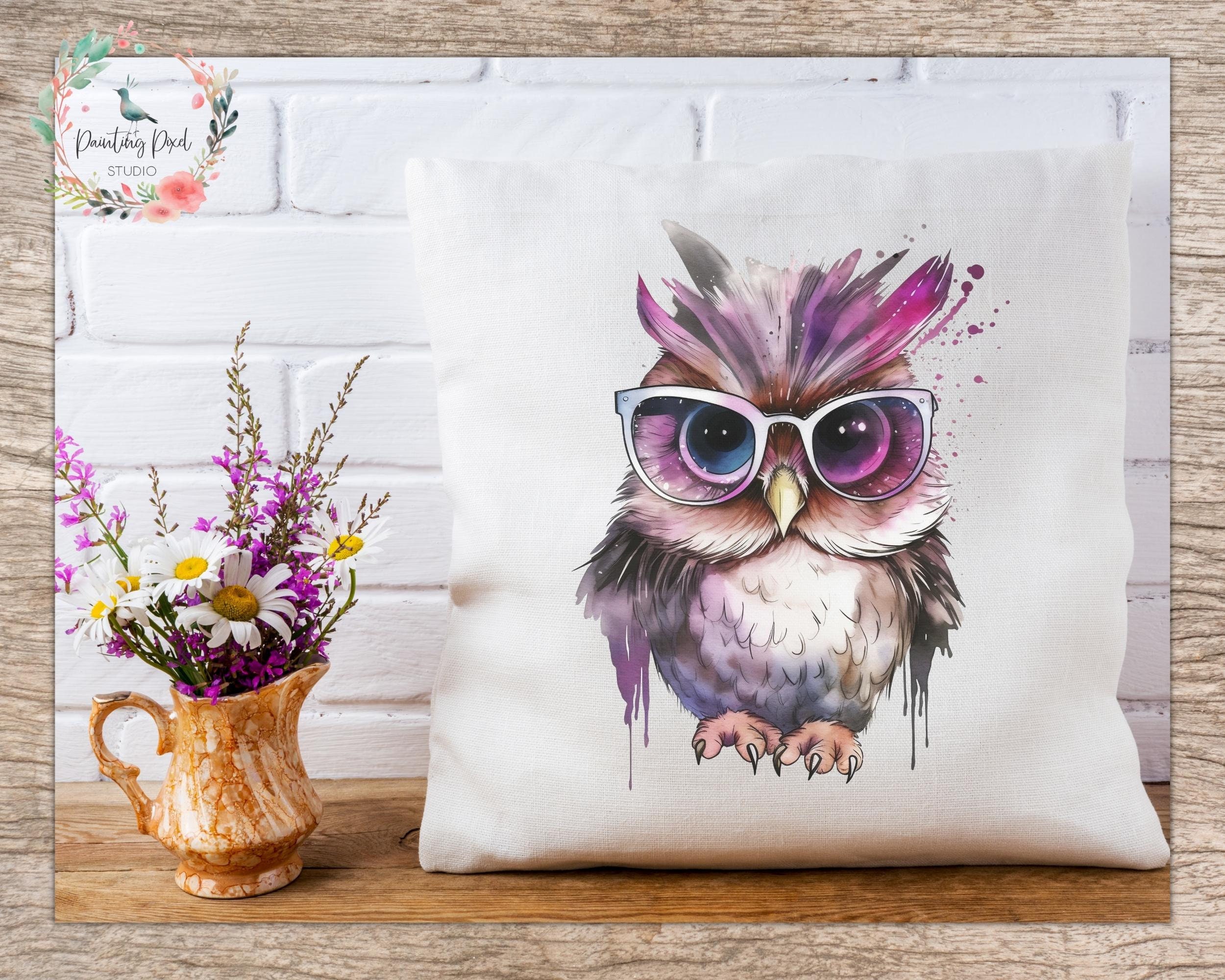 Colorful Owls With Glasses Watercolor Clipart PNG Owl - Etsy