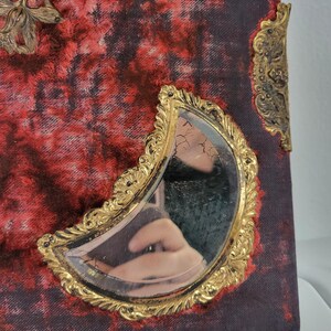 Antique Victorian Red Velvet Bound Photo Album Moon Mirror and Cherib ...