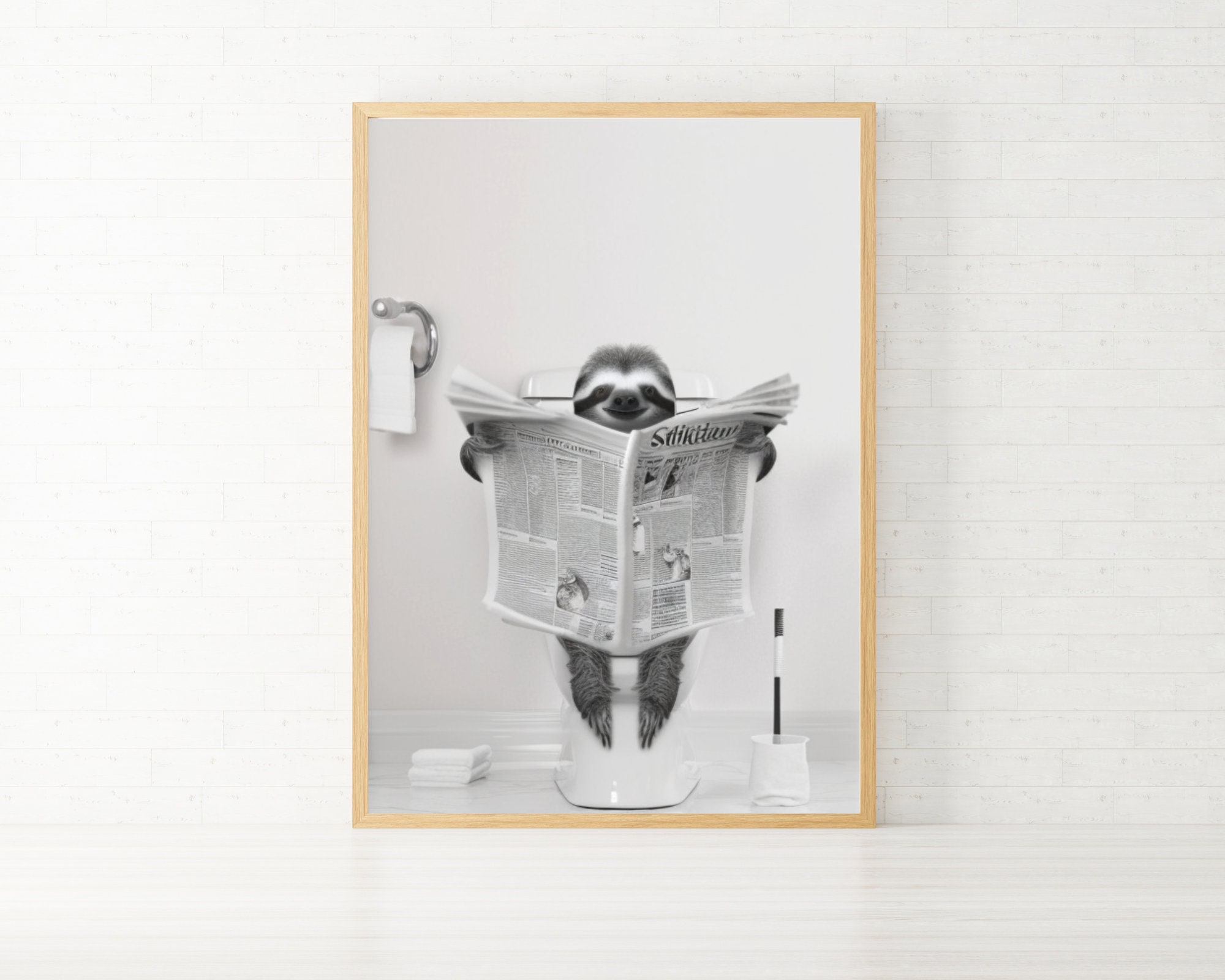 Sloth Wall Art, Funny Bathroom Print, Black and White Sloth, Toilet ...