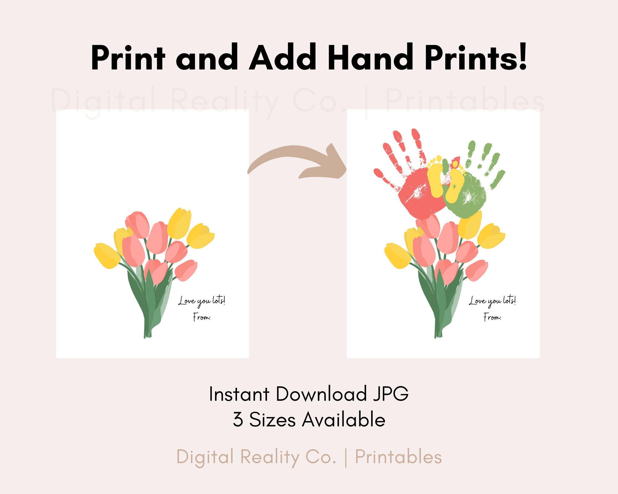 Tulips Flower Handprint Keepsake Craft Art, Mothers Day Gift, Printable ...