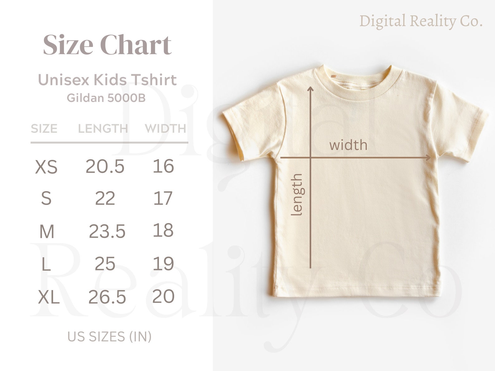 Youth Gildan 5000B Size Chart, Gildan 5000B Mockup Size Chart, Gildan ...