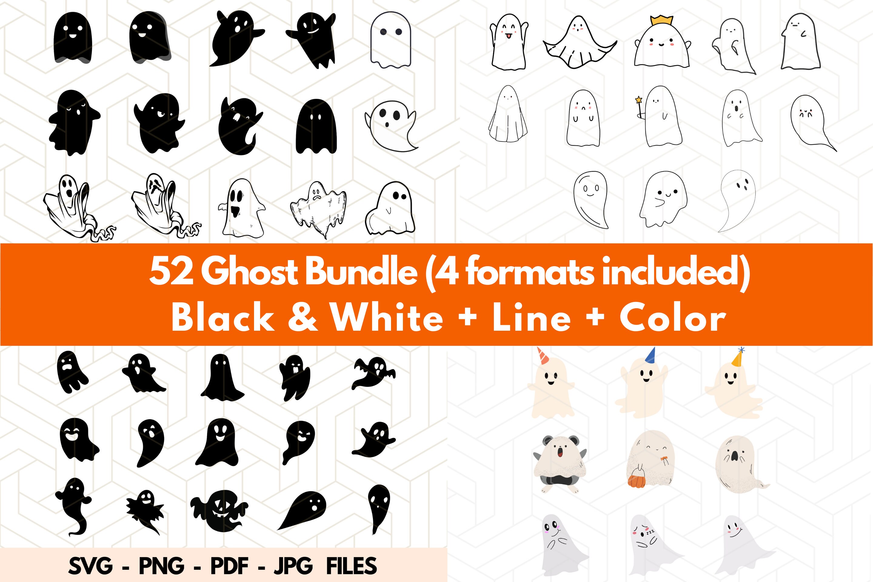 52 Ghost SVG Bundle, Halloween SVG, Fall Autumn Svg Ghost Svg Black ...