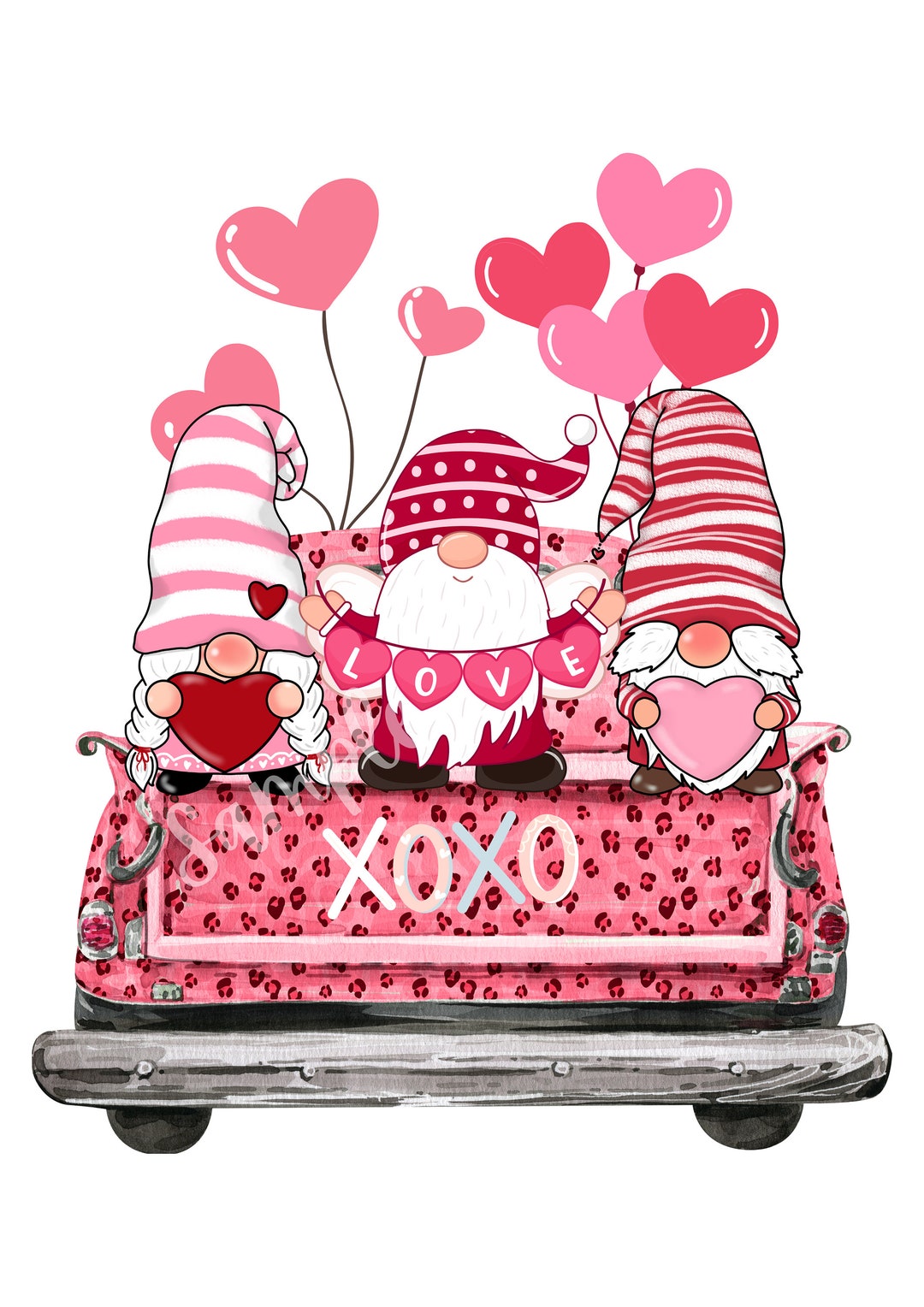 LOVE 3 Gnomes on Truck Pink Sublimation, Valentines' Day PNG Clipart ...