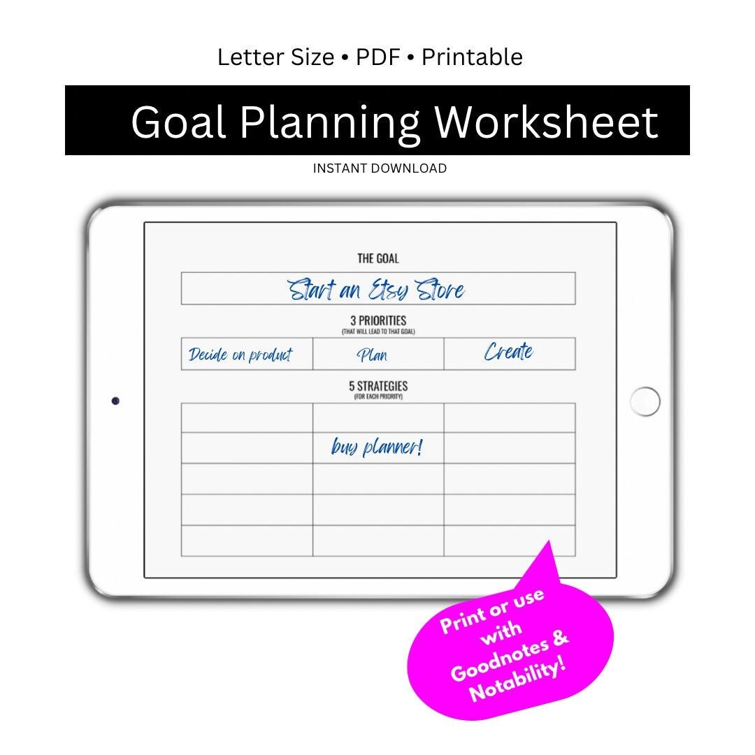 Goals Worksheet | Goals Planner | Planner Paper | 1-3-5 Plan ...