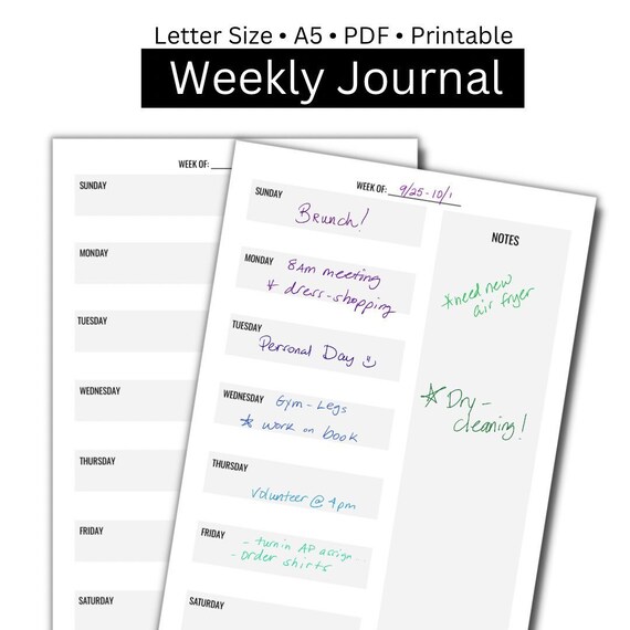 7-DAY Weekly Planner Planner Insert Digital Planner PDF - Etsy