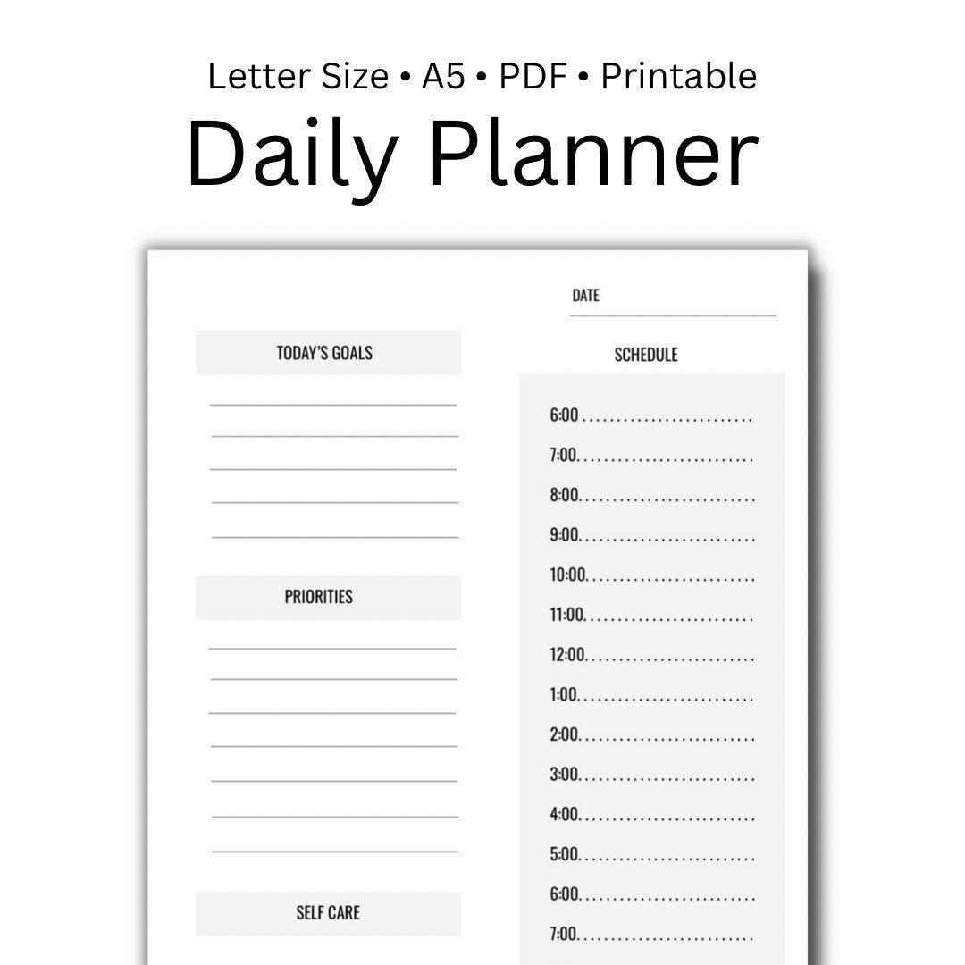 Daily Planner | Printable Planner | PDF | A5 | Letter Size | Instant ...