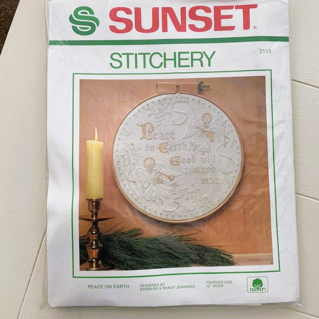 Sunset Stitchery Kit 2113 "peace on Earth" Embroidery Angels & Candle ...