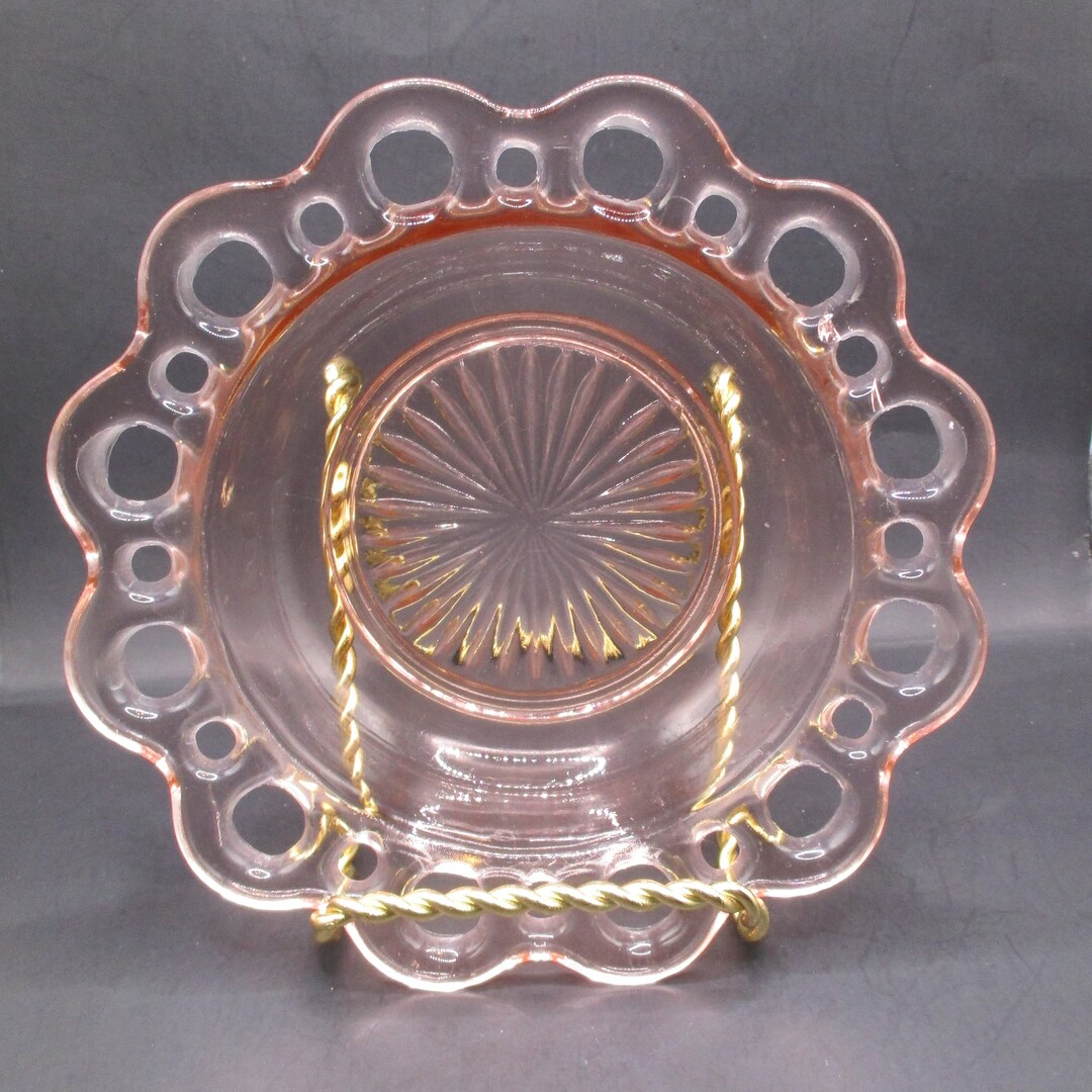 Vintyage Pink Clear Glass Dish With Lattice Border Snack Dish Candy ...