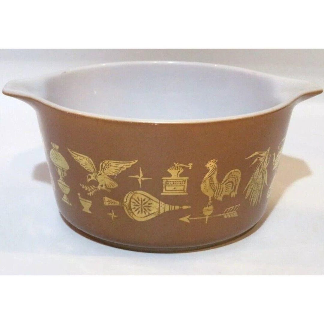Pyrex 1 Quart Mixing Bowl Brown & Gold Amish Butterprint Design 473-B ...