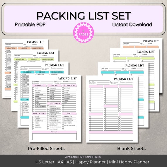 Packing List Instant Download PRINTABLE Packing List - Etsy