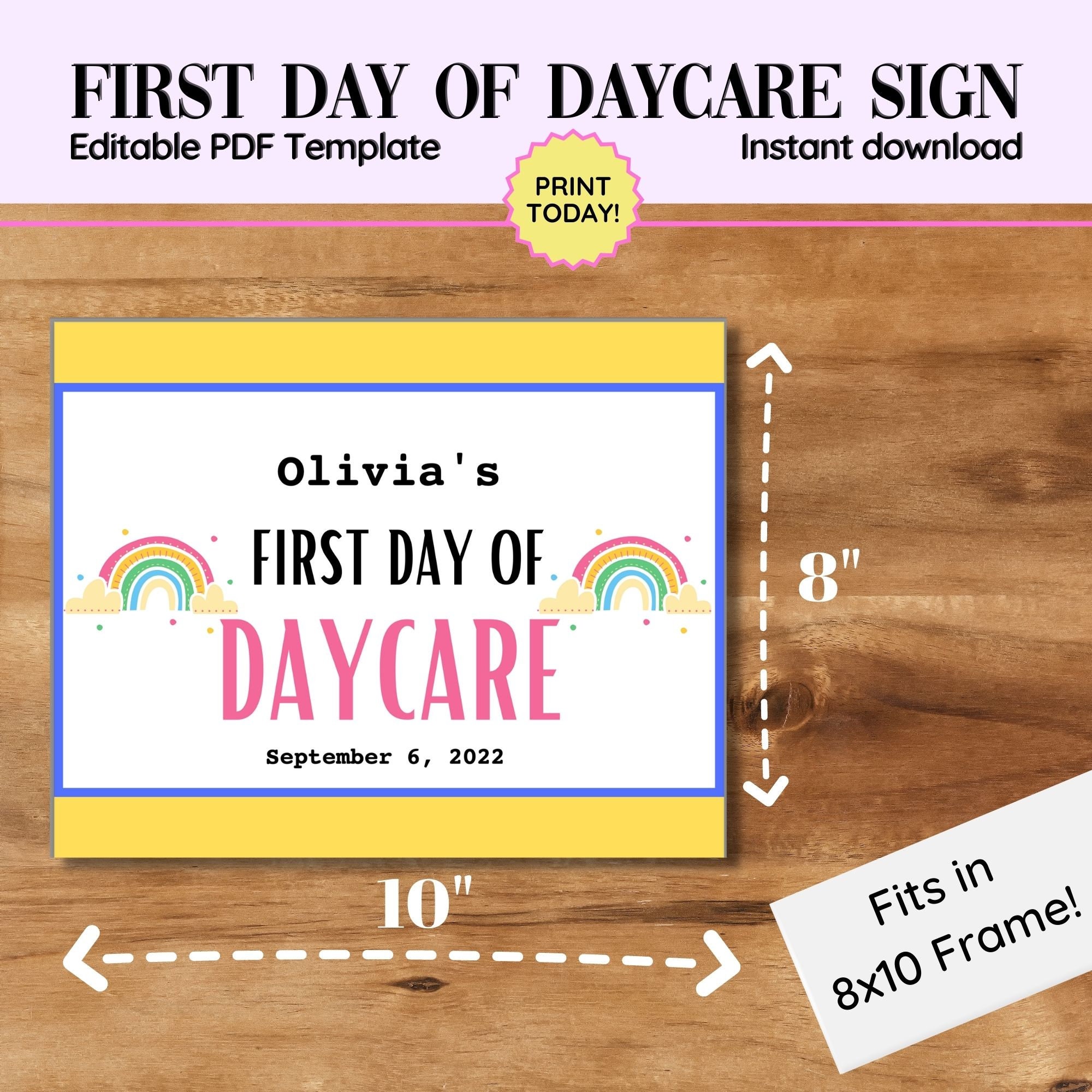 First Day of Daycare, Printable Sign, Daycare Sign, First Day Sign ...