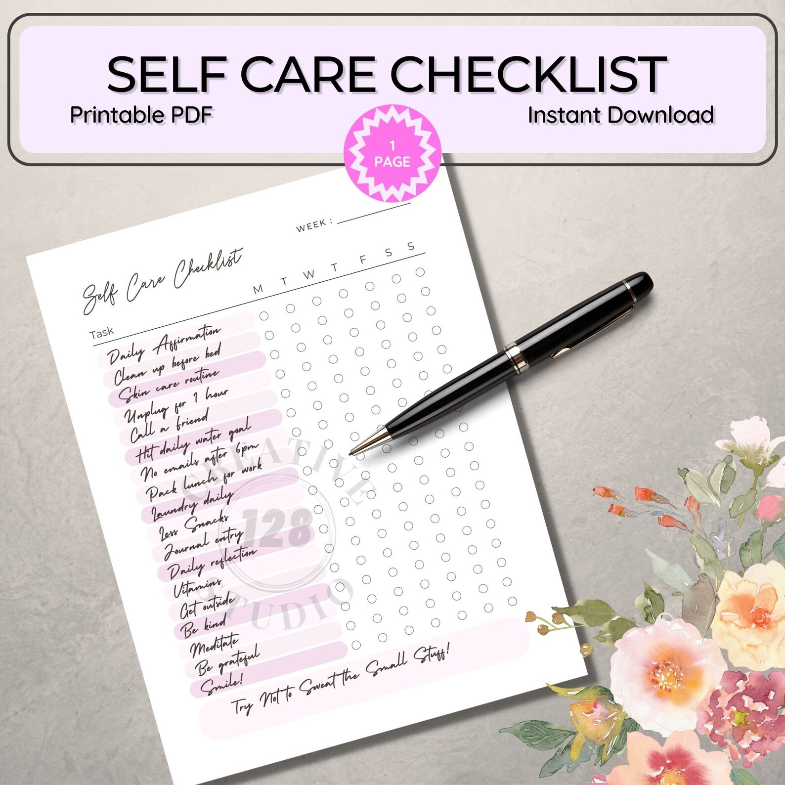 Self Care Checklist, Selfcare Daily Sheet, Printable Digital PDF ...