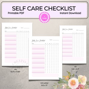 Self Care Checklist, Selfcare Daily Sheet, Printable Digital PDF ...